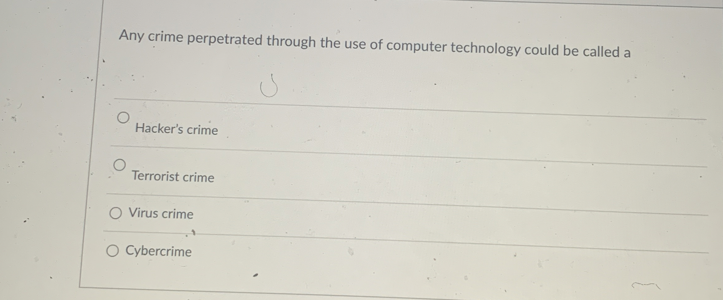 Solved Any crime perpetrated through the use of computer | Chegg.com