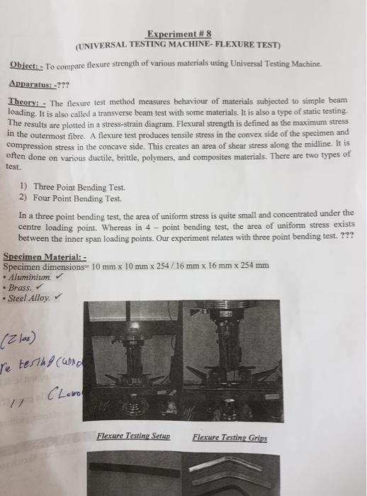 Experiment #8 (UNIVERSAL TESTING MACHINE-FLEXURE | Chegg.com