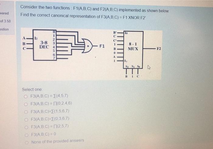 Solved Consider the two functions: F1(A,B,C) and F2(A,B,C) | Chegg.com