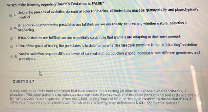 Solved Which of the following regarding Darwin's Postulates | Chegg.com