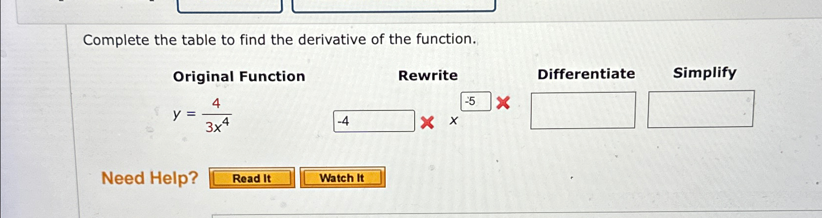 Solved Complete the table to find the derivative of the | Chegg.com