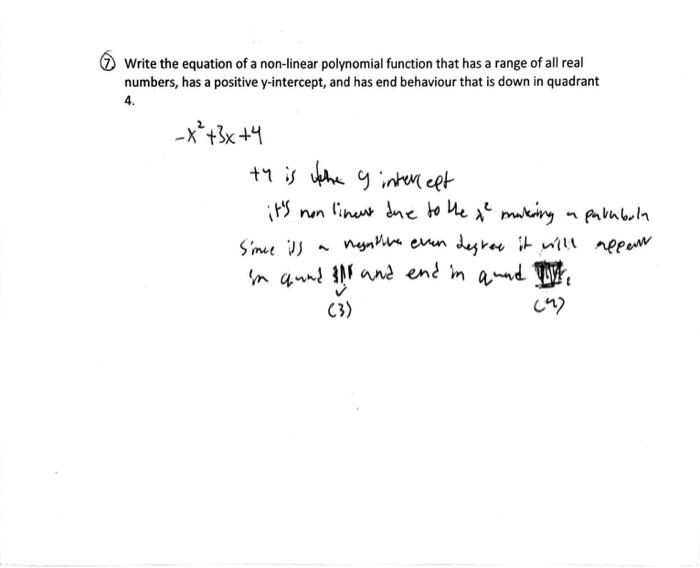 Solved (7) Write the equation of a non-linear polynomial | Chegg.com