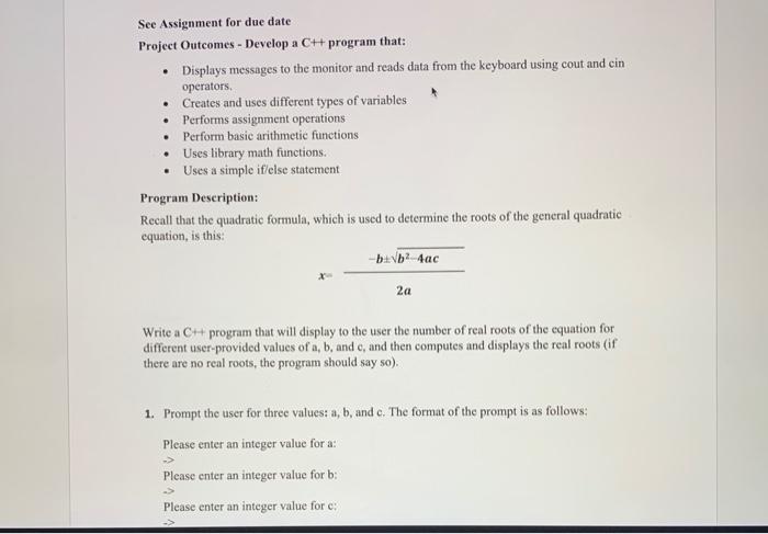 Solved See Assignment for due date Project Outcomes - | Chegg.com