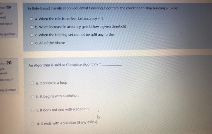 Solved on 19 In Rule Based cassification Sequential Covering | Chegg.com