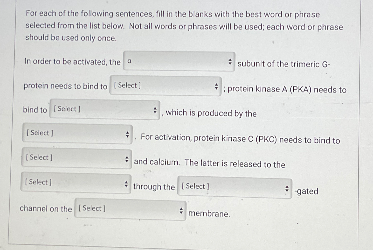 Solved For each of the following sentences, fill in the | Chegg.com