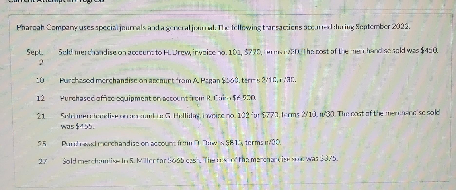 Solved Pharoah Company uses special journals and a general | Chegg.com