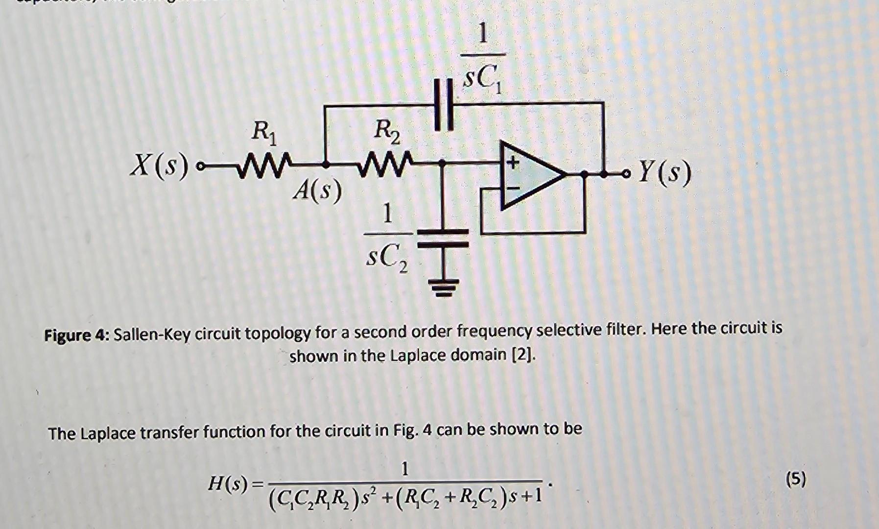 Solved Figure 4: Sallen-Key circuit topology for a second | Chegg.com