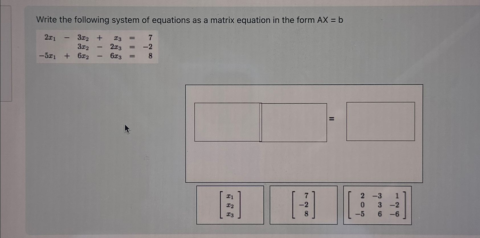 Solved Write the following system of equations as a matrix | Chegg.com