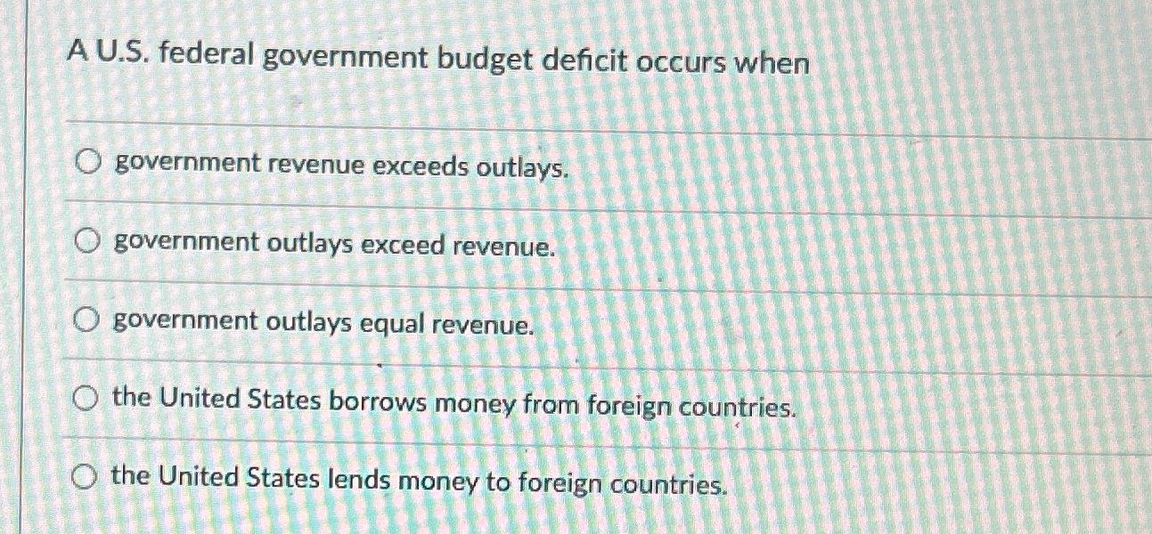 A U.S. ﻿federal government budget deficit occurs | Chegg.com