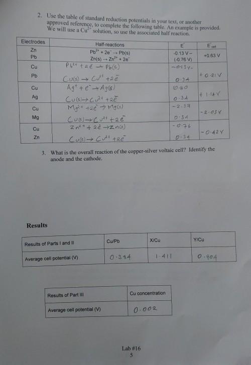 Solved 2. Use the table of standard reduction potentials in | Chegg.com