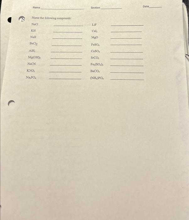 Write the formulas and names of the following. Use | Chegg.com