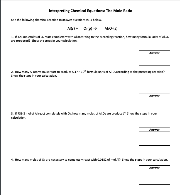Solved Interpreting Chemical Equations: The Mole RatioUse | Chegg.com