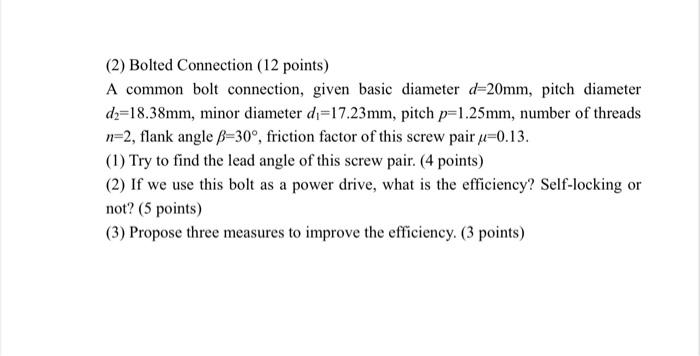 Solved (2) Bolted Connection (12 points) A common bolt | Chegg.com