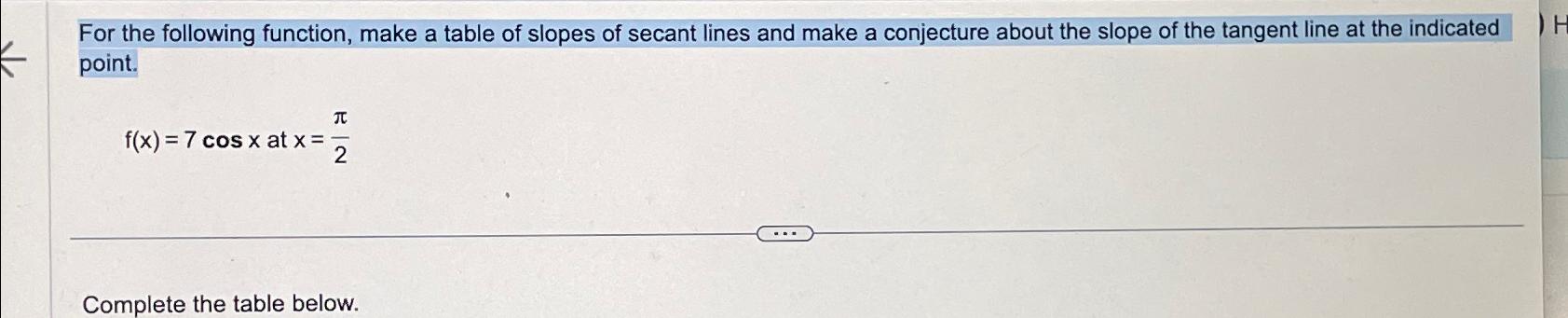For the following function, make a table of slopes of | Chegg.com