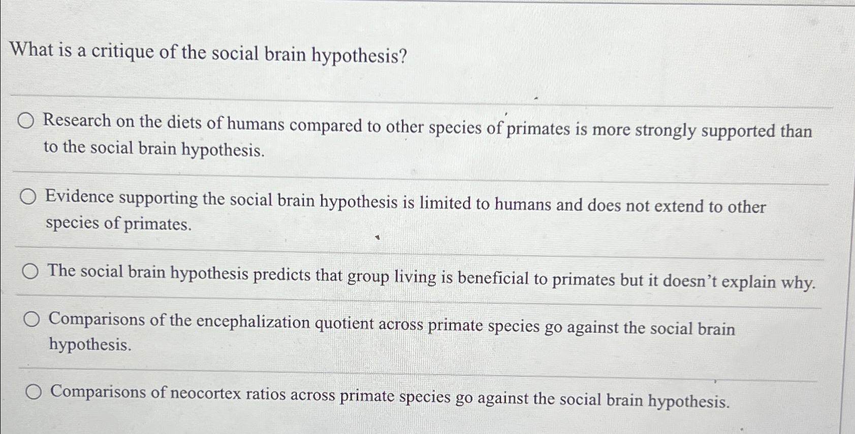 Solved What is a critique of the social brain | Chegg.com