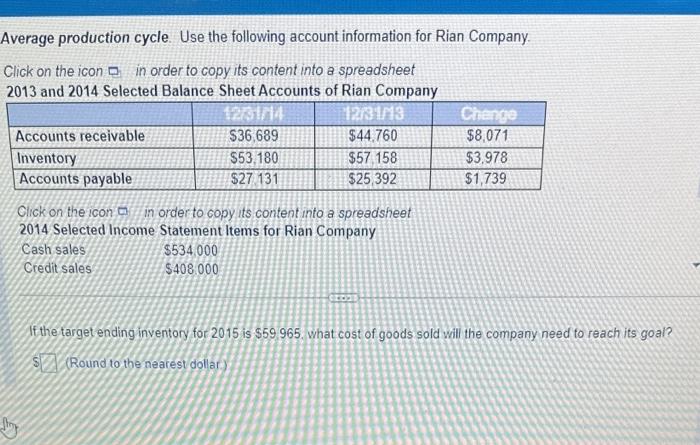 Solved Average production cycle. Use the following account | Chegg.com