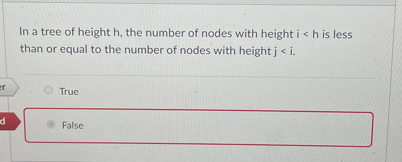 In a tree of height h, ﻿the number of nodes with | Chegg.com