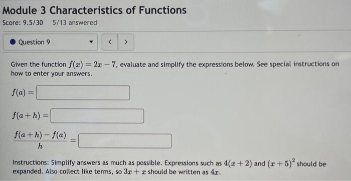 Solved Module 3 Characteristics Of Functions Score 9 5 30