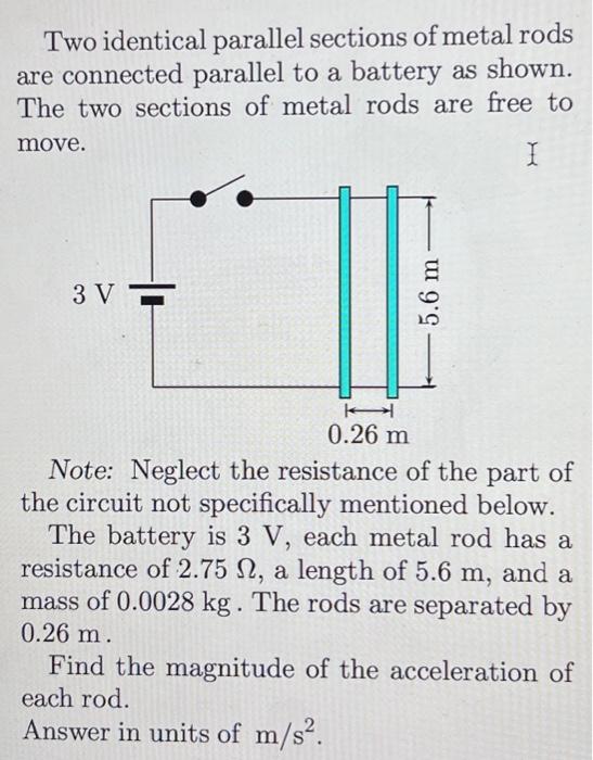 Solved Two identical parallel sections of metal rods are | Chegg.com