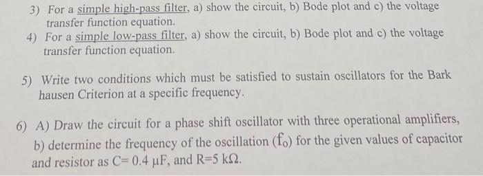 Solved 3) For a simple high-pass filter, a) show the | Chegg.com