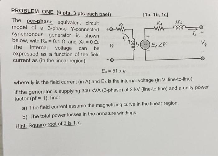 Solved The per-phase equivalent circuit model of a 3-phase | Chegg.com