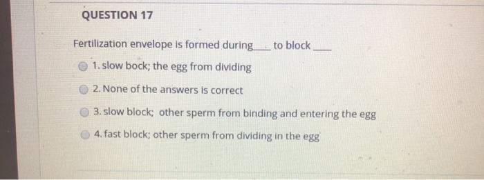 Solved QUESTION 17 to block Fertilization envelope is formed | Chegg.com