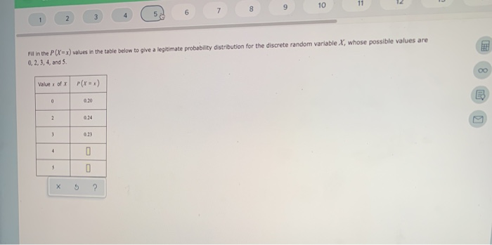 Solved 2 3 4 5 6 7 8 9 10 11 Fill in the POXx) values in the | Chegg.com