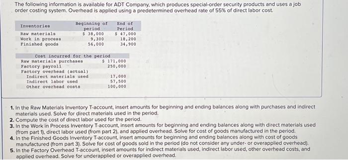 Solved 1. In the Raw Materials Inventory T-account, insert | Chegg.com