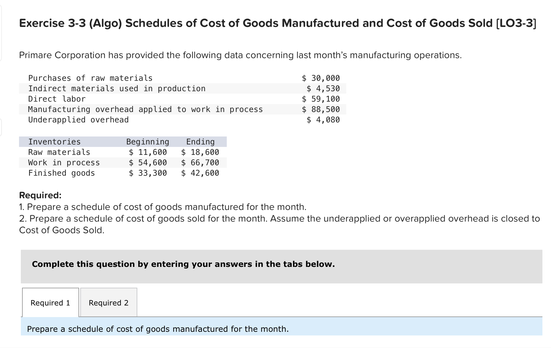 Solved Exercise 3-3 (Algo) ﻿Schedules of Cost of Goods | Chegg.com