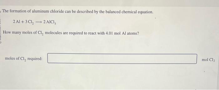 Solved The formation of aluminum chloride can be described | Chegg.com