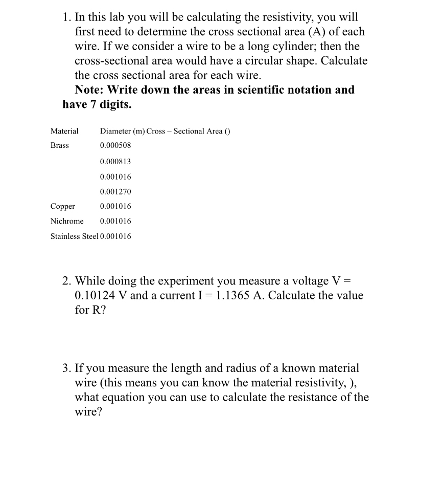 Solved In this lab you will be calculating the resistivity, | Chegg.com
