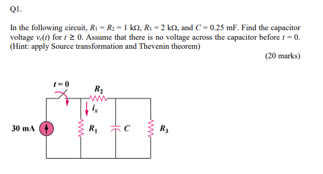 Solved Q1.In the following circuit, R1=R2=1kΩ,R3=2kΩ, ﻿and | Chegg.com