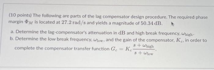 (10 points) The following are parts of the lag | Chegg.com