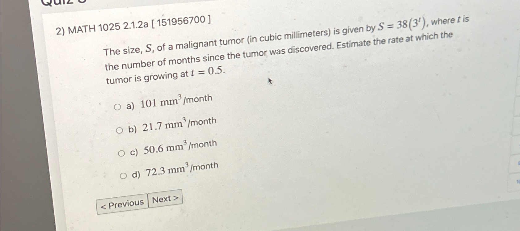 Solved MATH 1025 2.1.2a [151956700]The size, S, ﻿of a | Chegg.com