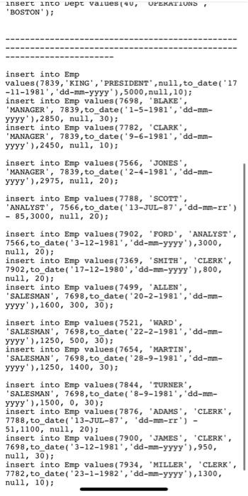 Solved deptno number (2,0), dname varchar2 (14), loc | Chegg.com