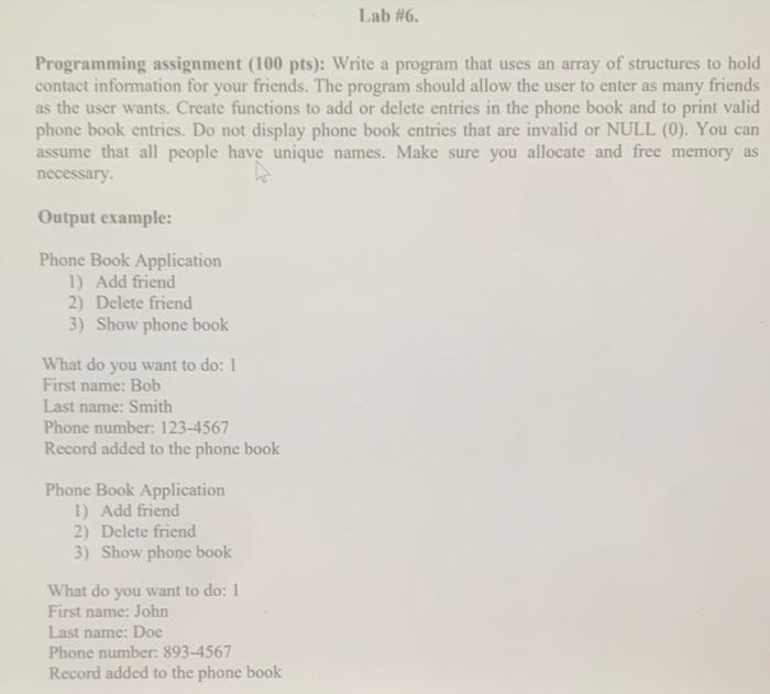 Solved Lab #6 Programming assignment (100 pts): Write a | Chegg.com