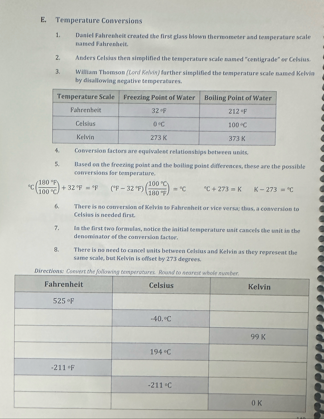 Solved E. ﻿Temperature ConversionsDaniel Fahrenheit created | Chegg.com