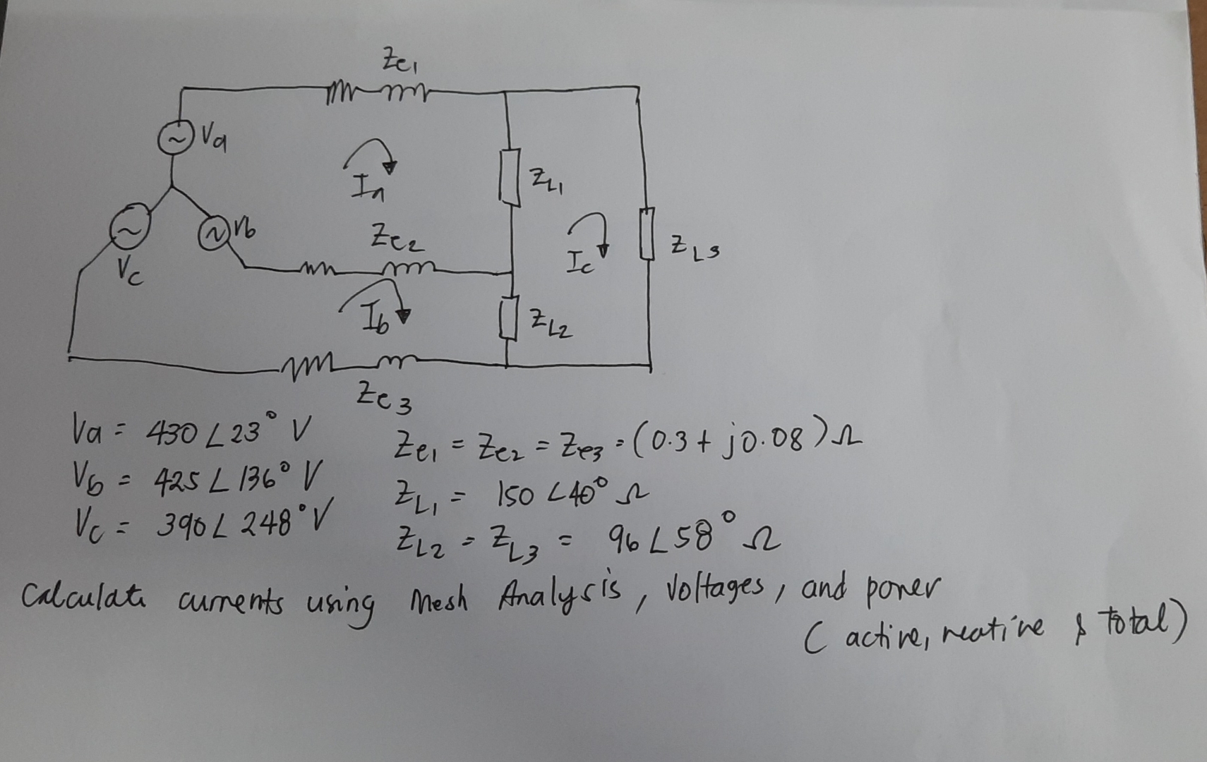 Solved Calculate using mesh analysis then solve for line to | Chegg.com