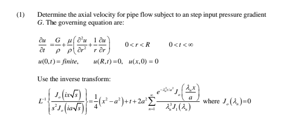 Solved Determine the axial velocity for pipe flow subject to | Chegg.com