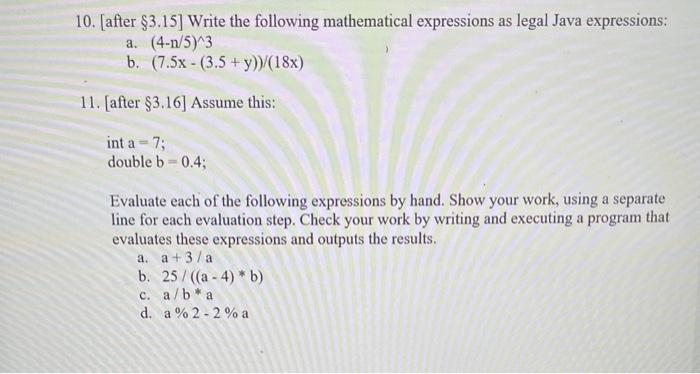 Solved 10 After 315 Write The Following Mathematical 