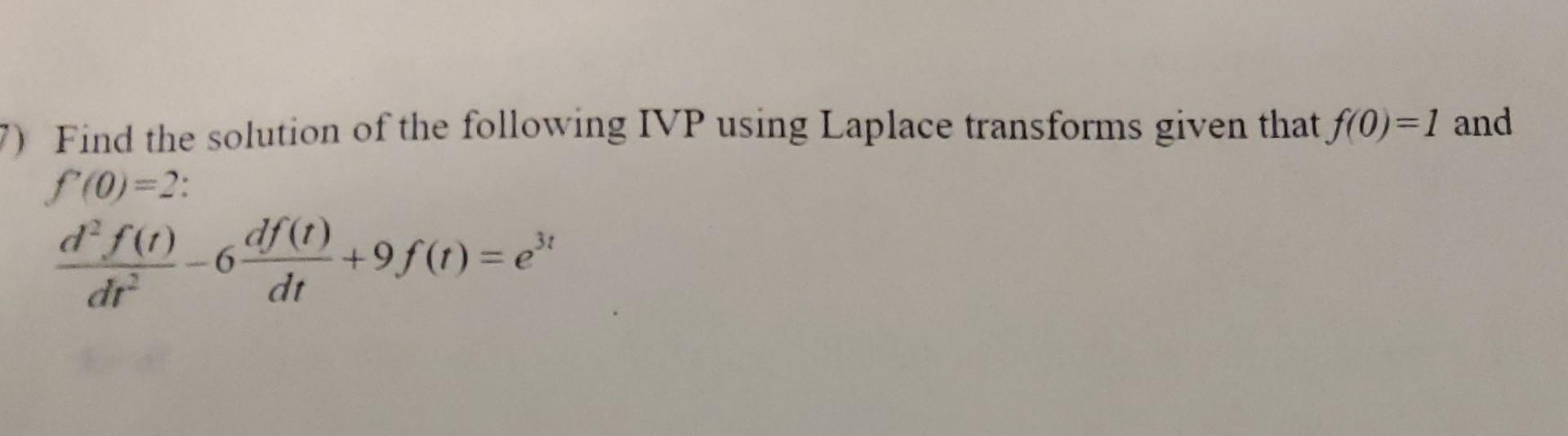 Solved Find the solution of the following IVP using Laplace | Chegg.com