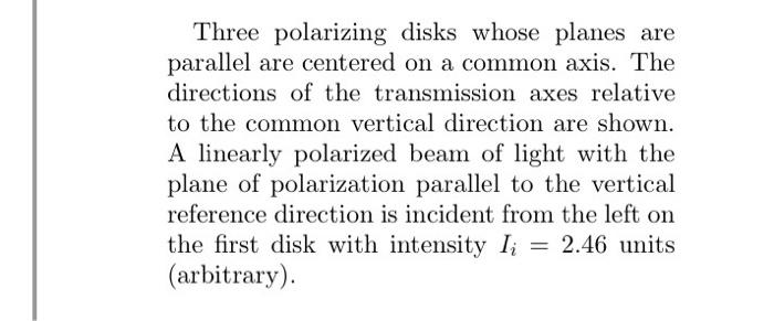 Solved Three polarizing disks whose planes are parallel are | Chegg.com