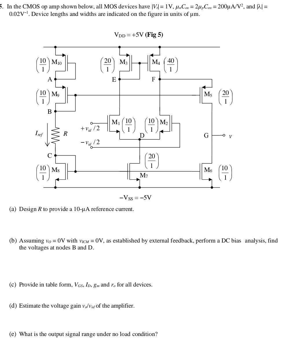 Solved . ﻿In the CMOS op amp shown below, all MOS devices | Chegg.com