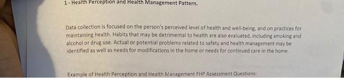 Solved 1 - Health Perception and Health Management Pattern. | Chegg.com