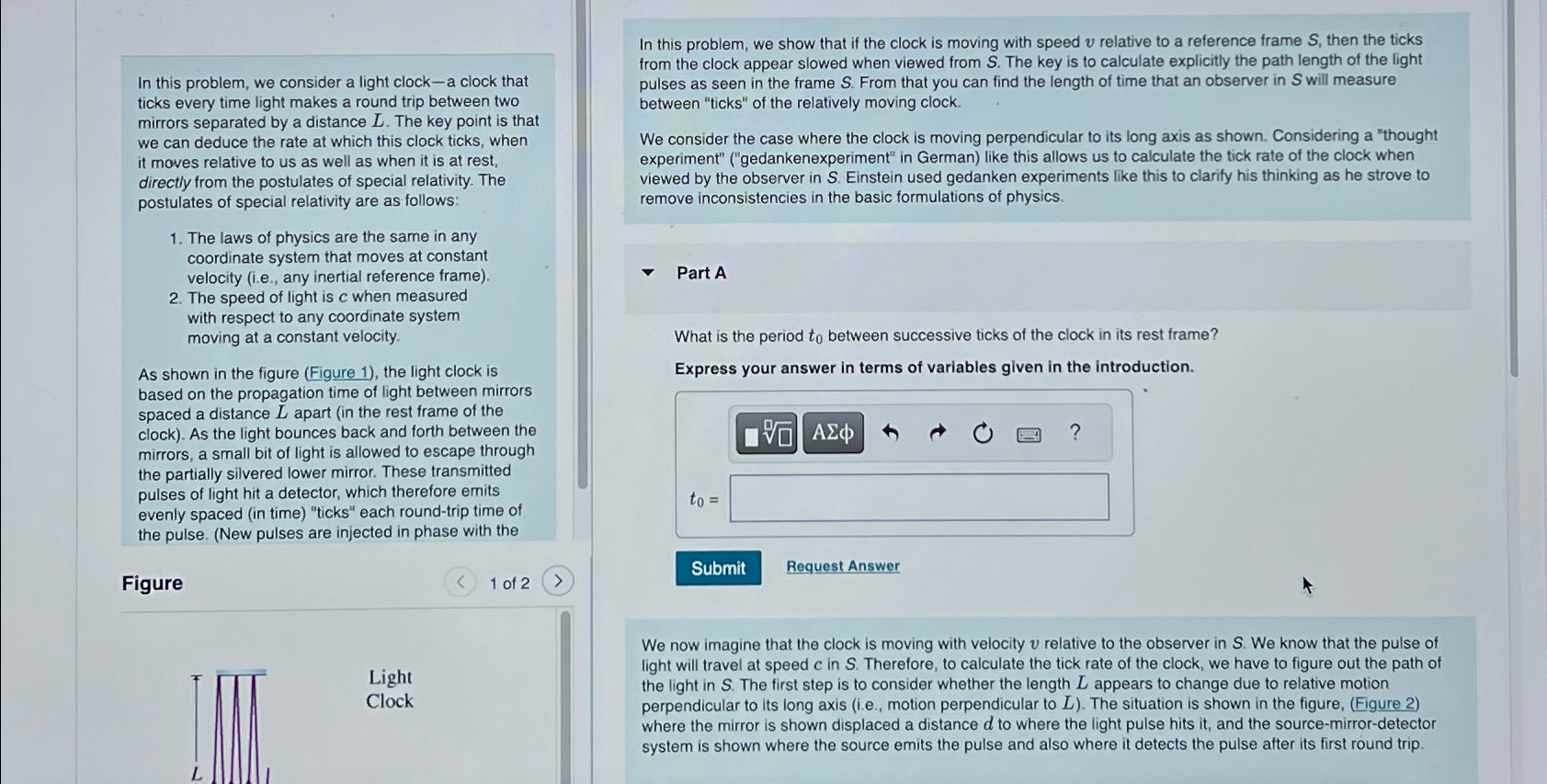 Solved In this problem, we consider a light clock-a clock | Chegg.com
