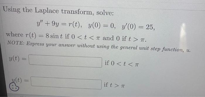 Solved Using the Laplace transform, solve: | Chegg.com
