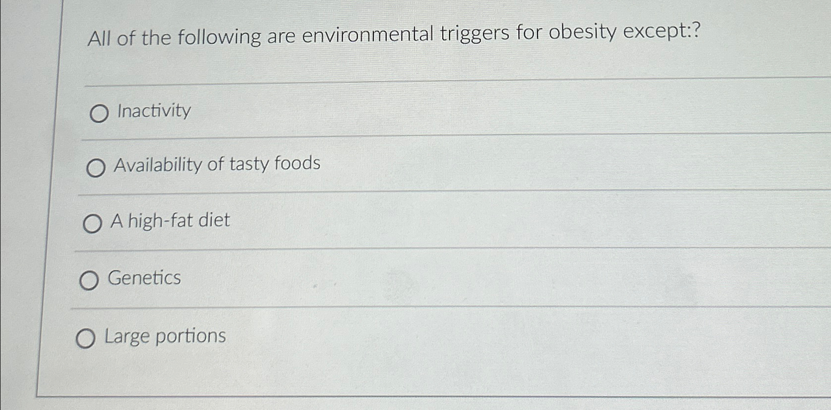 Solved All of the following are environmental triggers for | Chegg.com