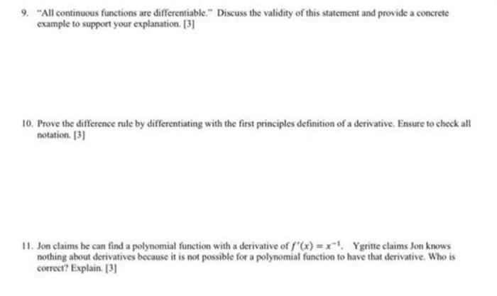 Solved 9. "All continuous functions are differentiable." | Chegg.com