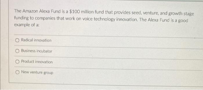 Solved The Amazon Alexa Fund is a $100 million fund that | Chegg.com