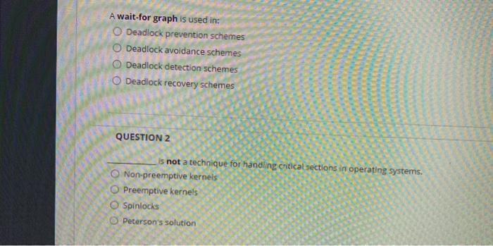 Solved A wait for graph is used in: O Deadlock prevention | Chegg.com